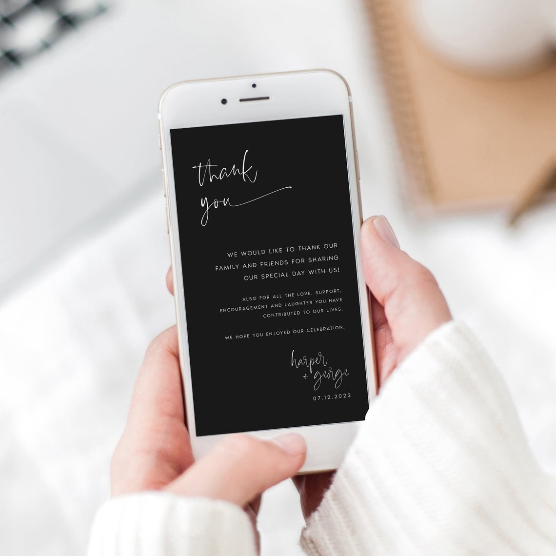 Electronic Thank You Note Template Modern Black Wedding Thank - Etsy