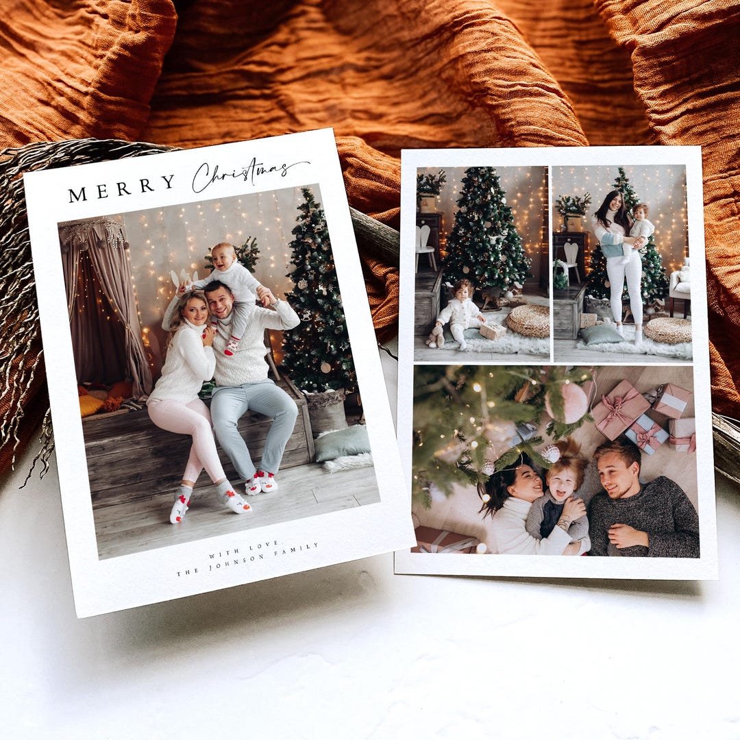 Photo Christmas Card Template, Modern Minimal Christmas Card, Boho ...