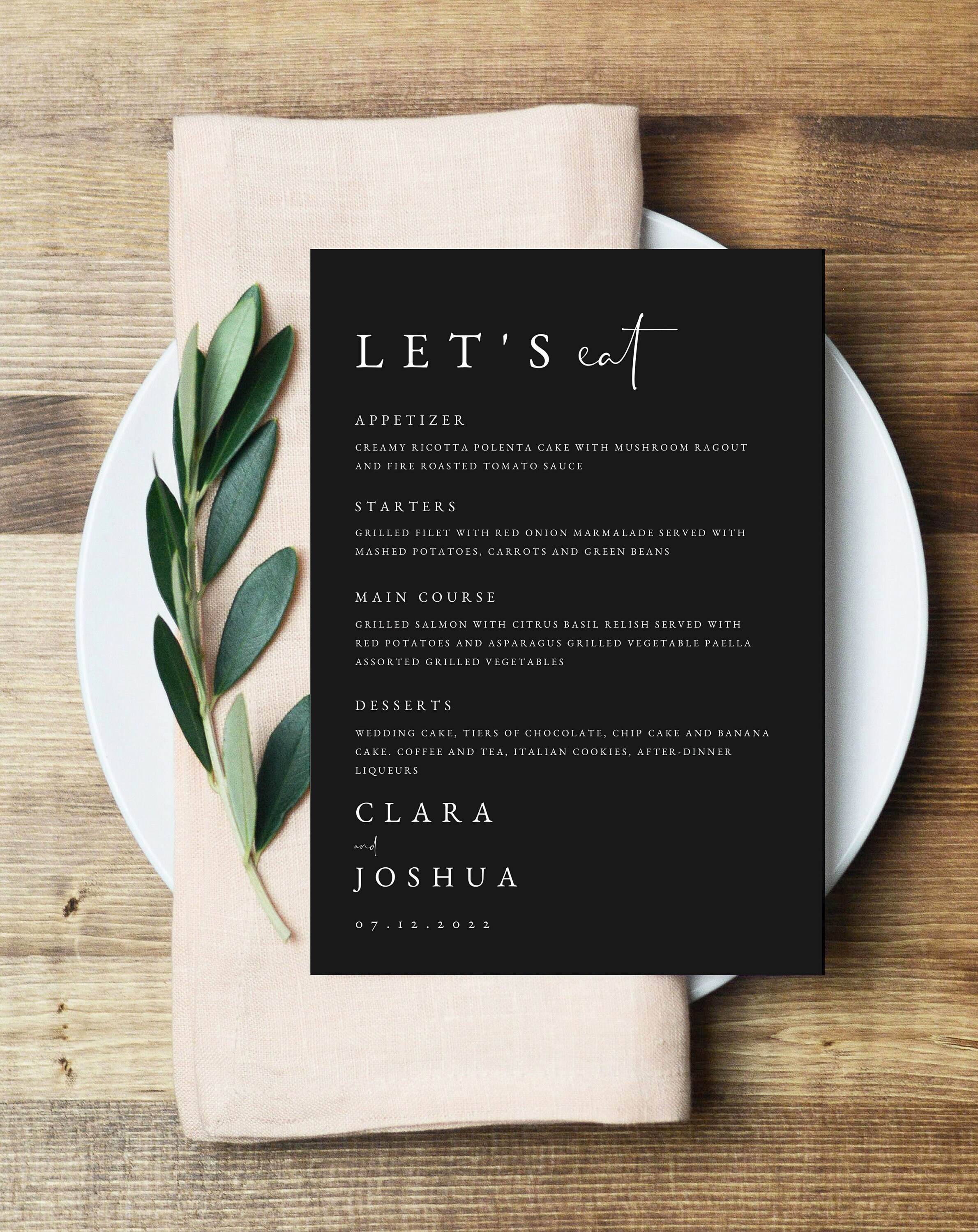Minimalist Wedding Menu Template Modern Script Wedding Dinner | Etsy