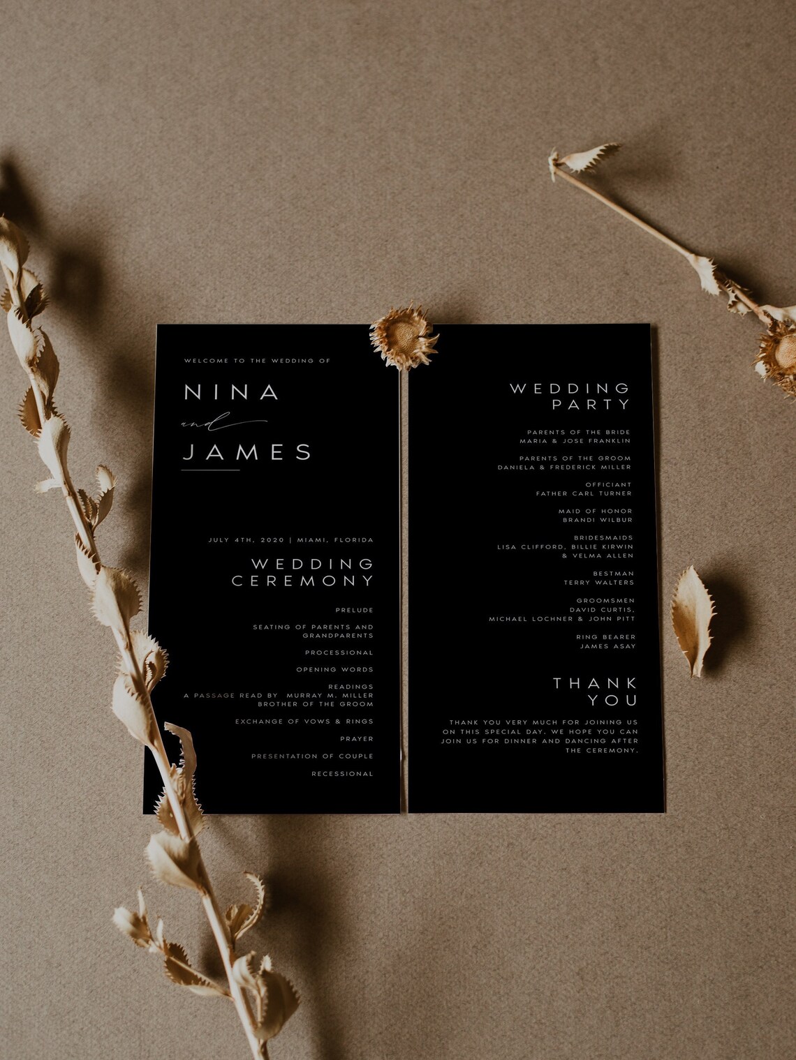 Modern Black Wedding Program Template Minimalist Order of | Etsy