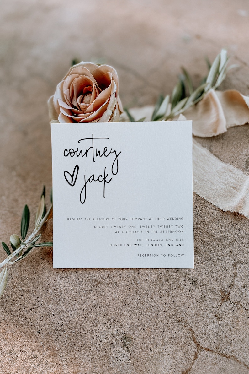 Square Wedding Invitation Template, Elegant Modern Wedding Invite ...