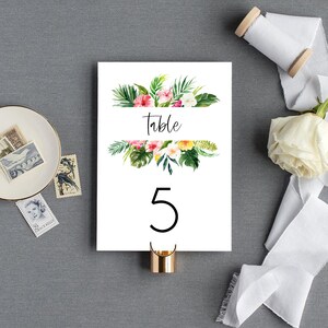 Tropical Table Number Template, Printable, Editable Wedding Table ...