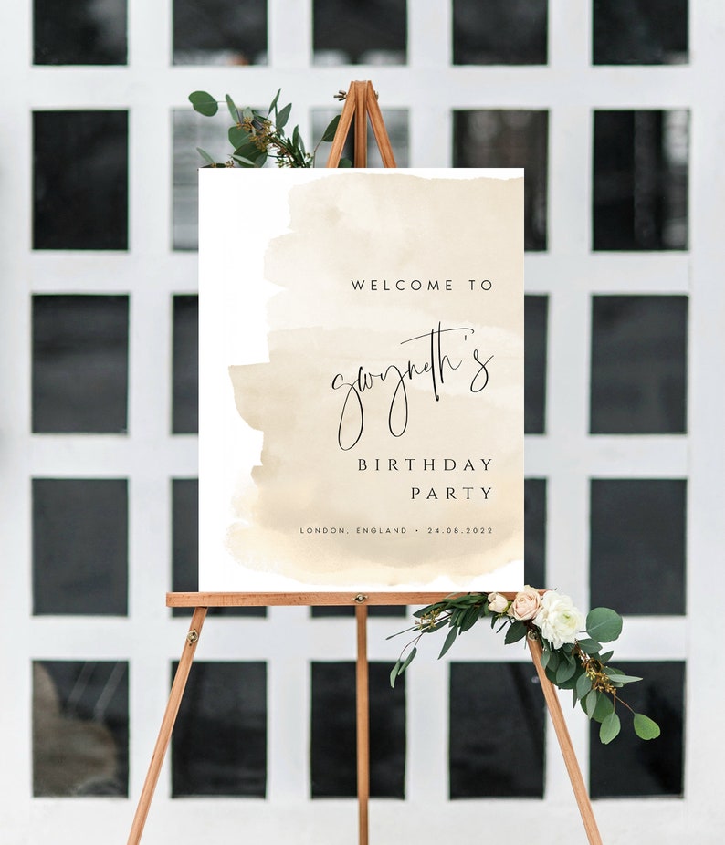 Beige Birthday Welcome Sign Template Printable Birthday | Etsy