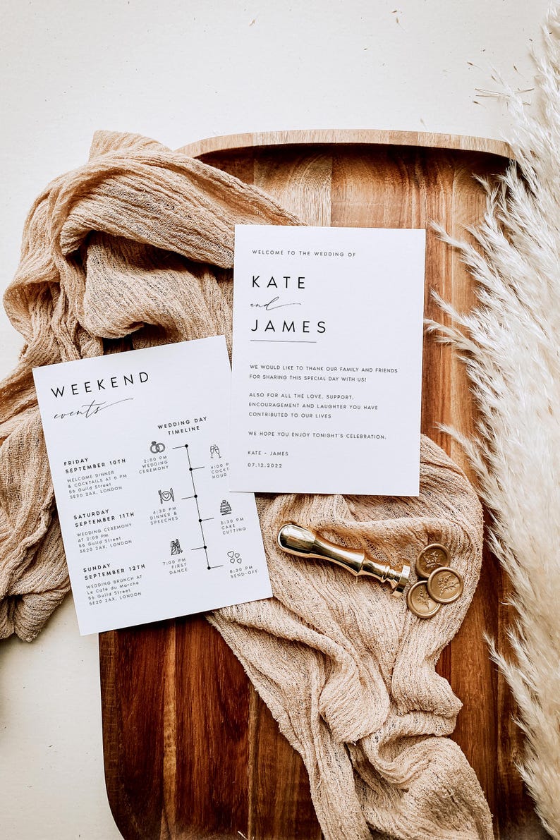 PRINTED Wedding Weekend Itinerary, Double-sided Wedding Program ...