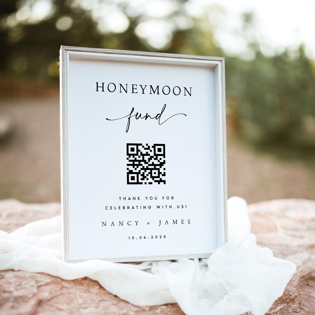 Wedding Honeymoon Fund Sign, Honeymoon Fund QR Code Sign Editable ...