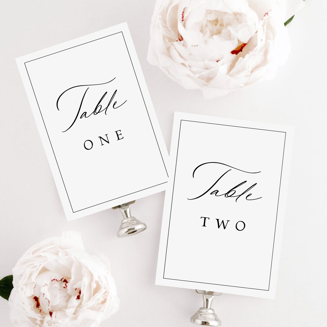 Wedding Table Numbers Printable, Calligraphy Table Numbers Template ...
