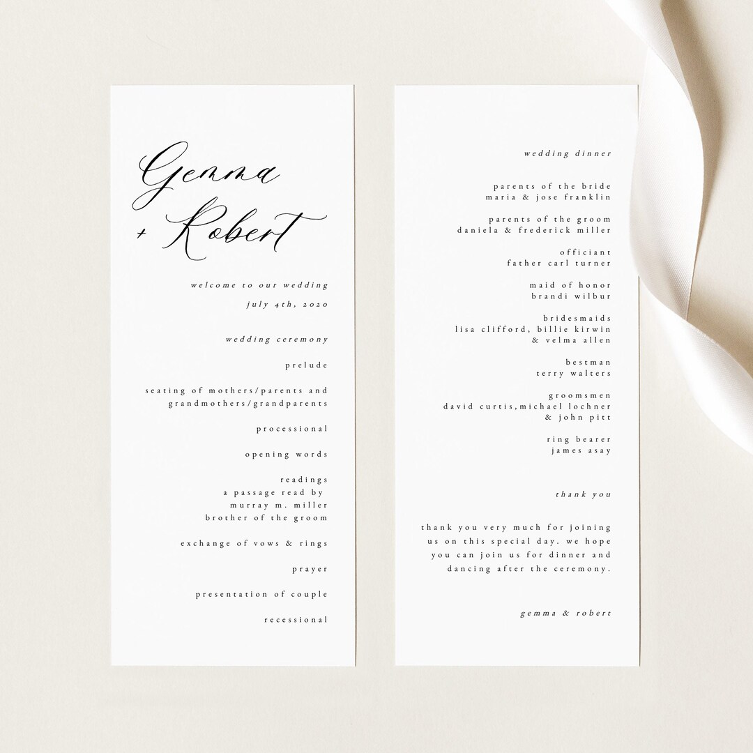 Script Wedding Program Template, Printable Wedding Program, Script ...