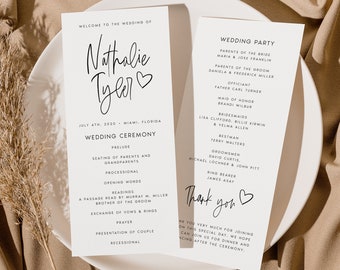 Modern Black Wedding Program Template, Minimalist Order of Service ...