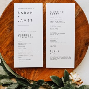 Modern Wedding Program Template, Minimalist Order of Service, Printable ...