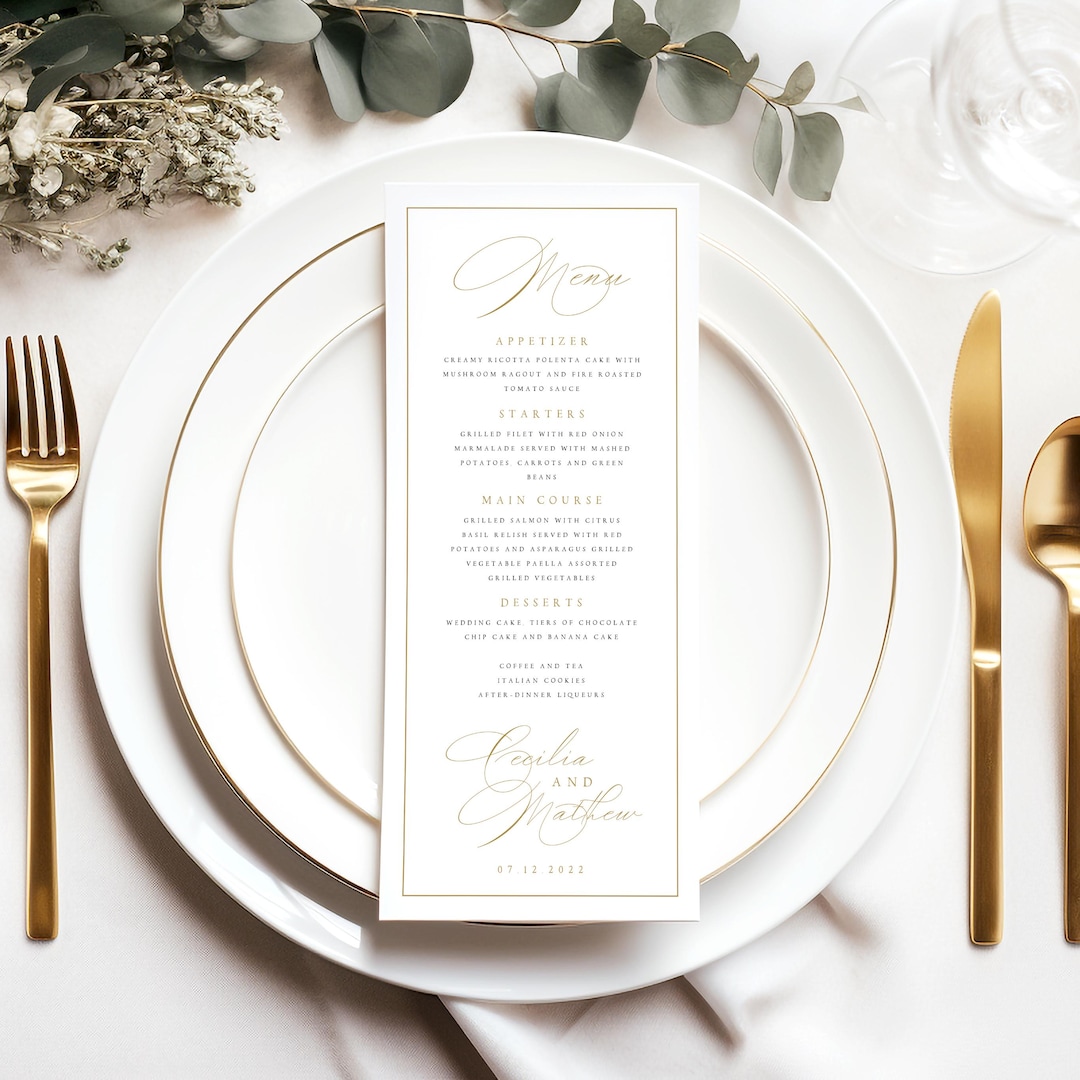Classic Menu Template, Wedding Menu Template, Chic Menu Template, Gold ...