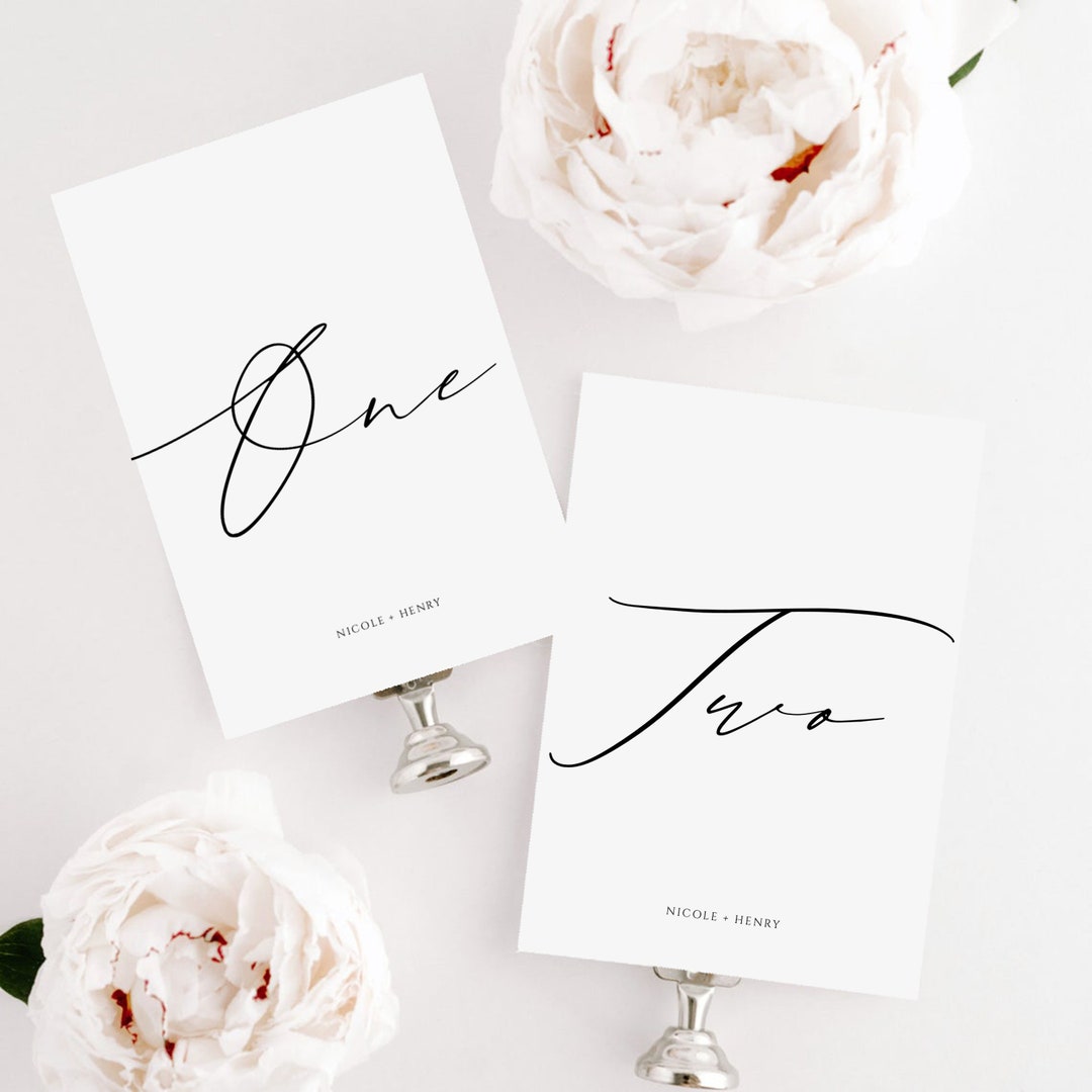 Calligraphy Wedding Table Number Template, Modern Script (digital ...