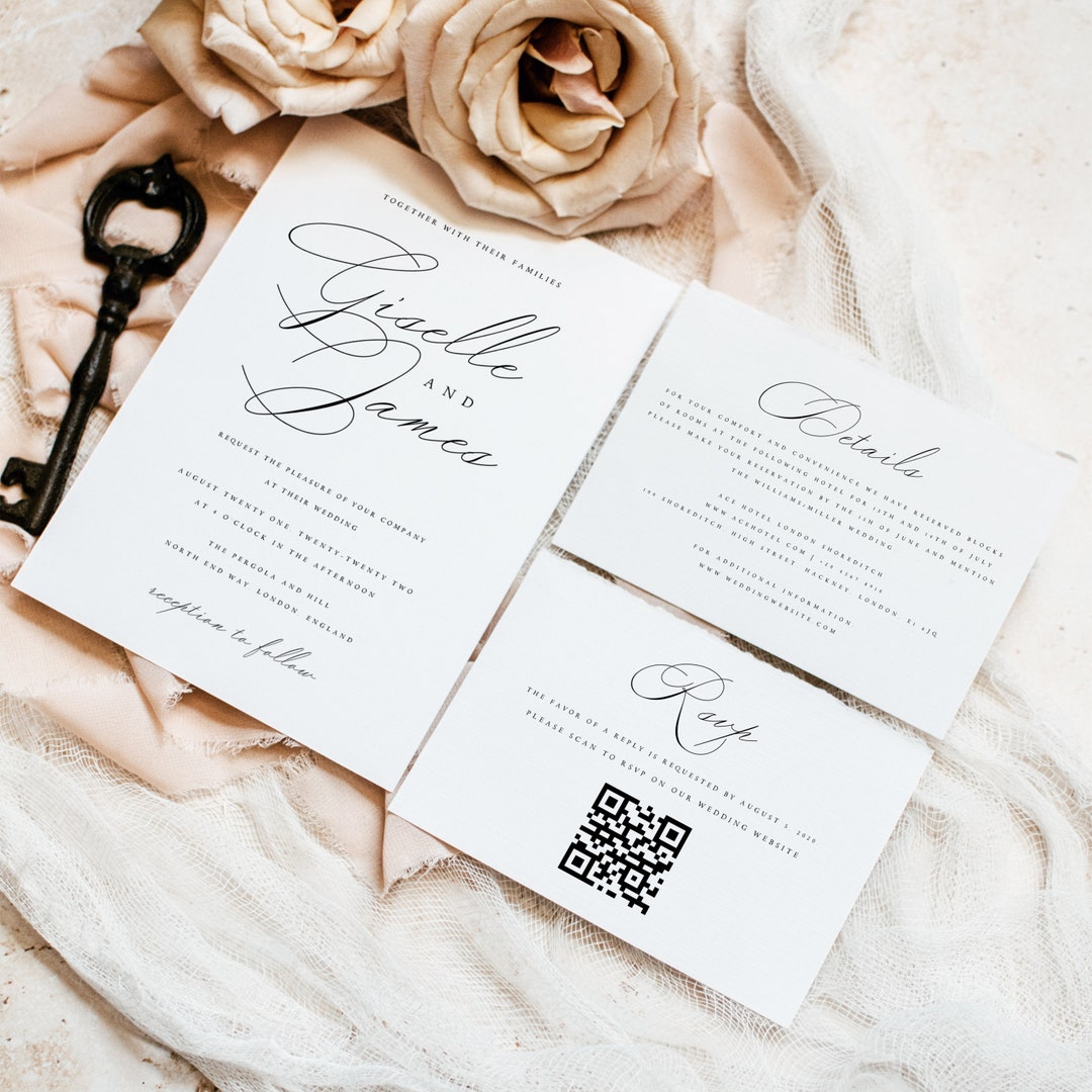 Wedding Invitation Template Set, Wedding Invitation With QR Code ...