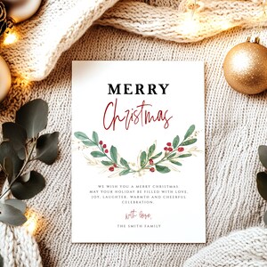 Editable Christmas Card Template, Simple Wreath Design (digital ...
