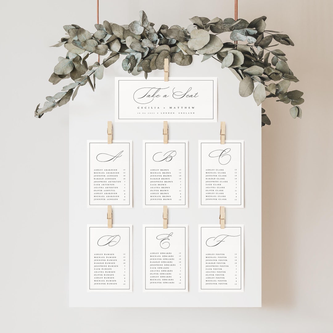Elegant Wedding Seating Chart Template, Simple Calligraphy (digital ...