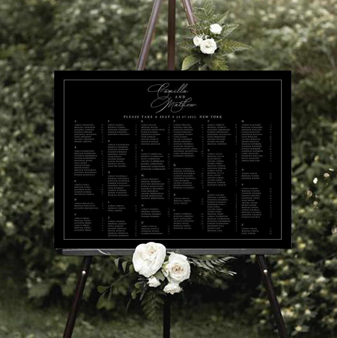 Black Wedding Seating Chart Template, Minimalist Printable (INSTANT ...