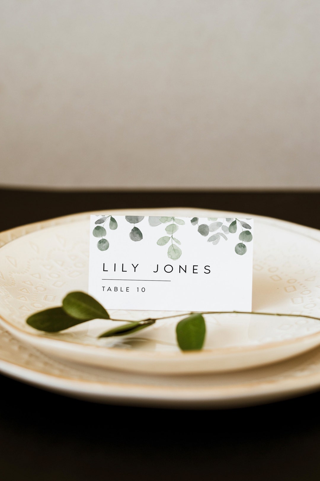 Elegant Wedding Seating Card Template, Eucalyptus Printable Editable Place Card, Greenery Script ...