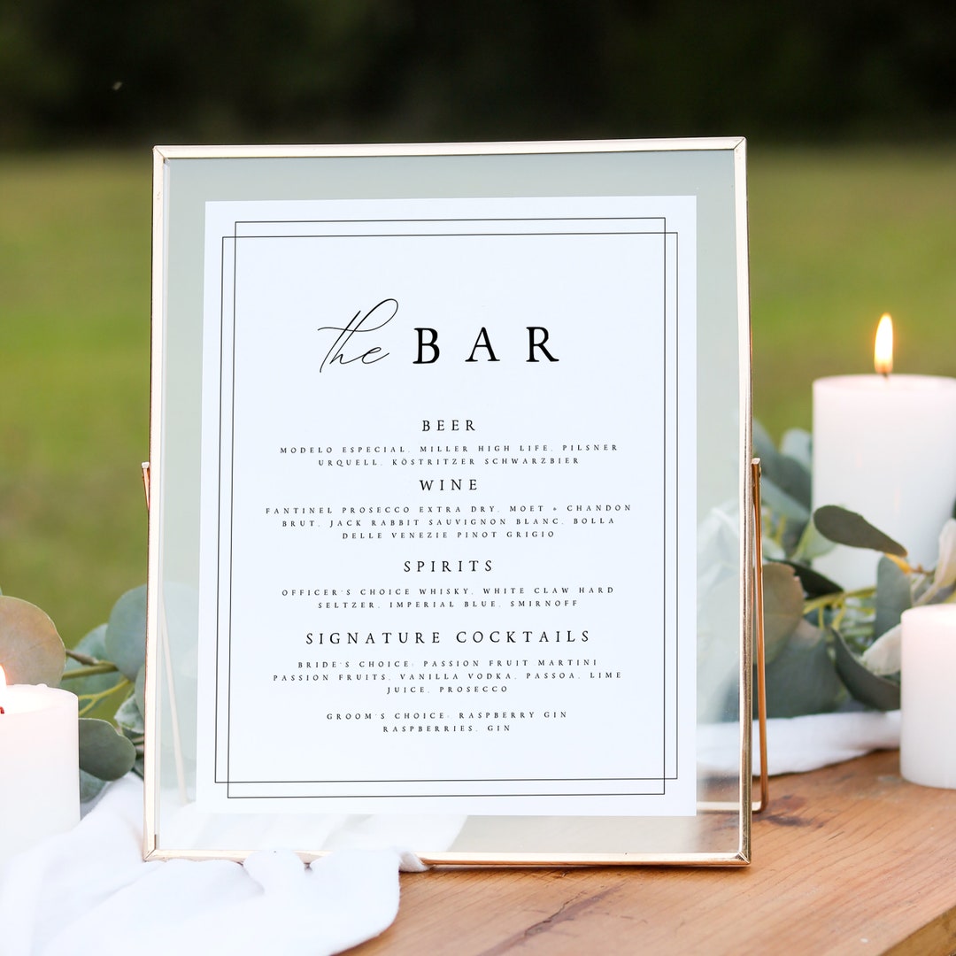 Wedding Bar Menu Template, Digital Download Wedding Bar Signs ...