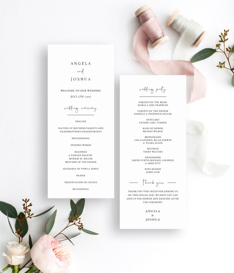 Modern Wedding Program Template Script Order of Service | Etsy