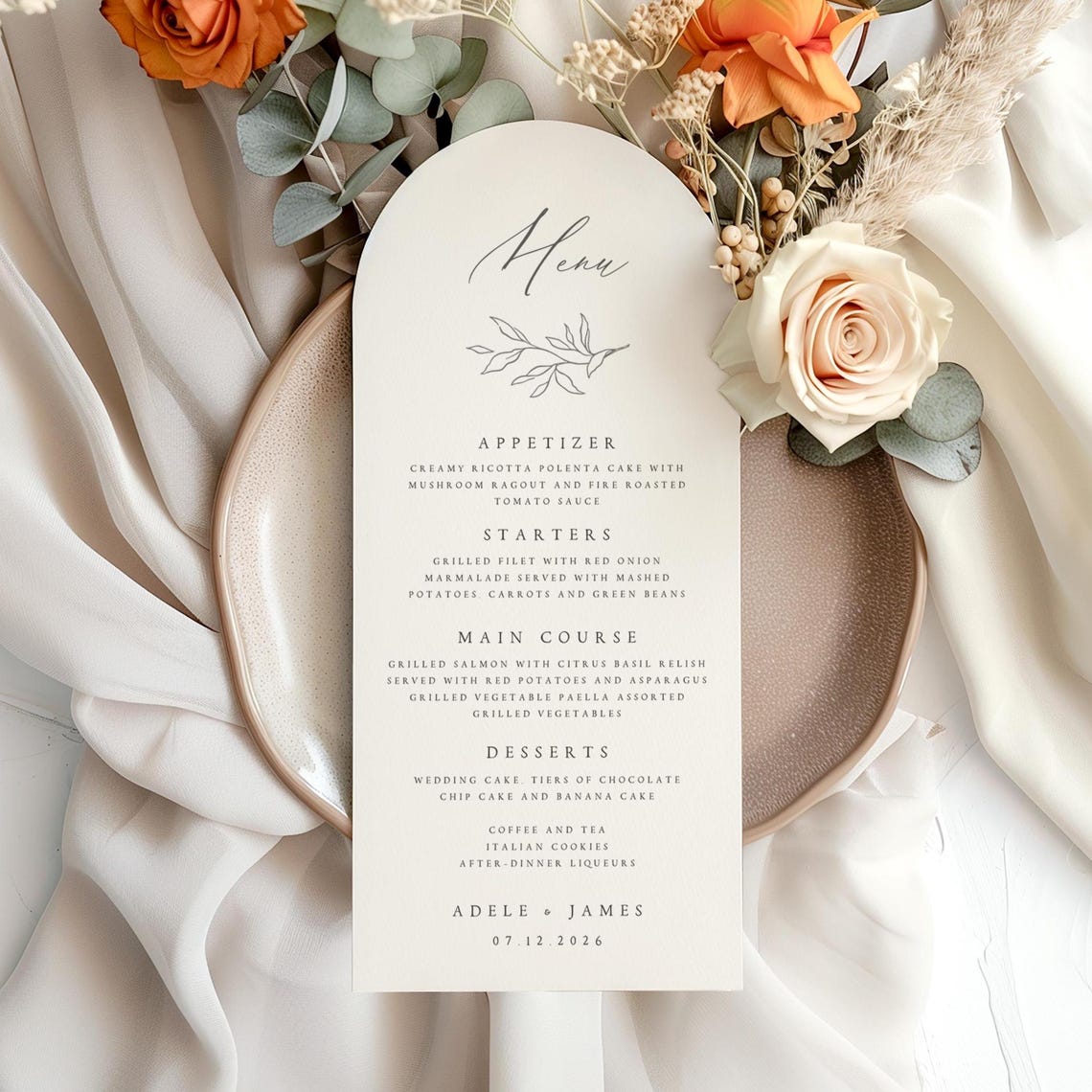 Arch Shape Wedding Menu Cards, Arch Shaped Dinner Menus, Printed ...