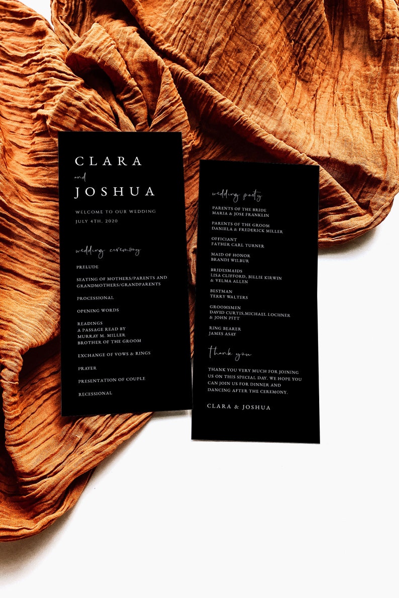 Black Minimalist Wedding Program Template (digital Download) BL69 - Etsy