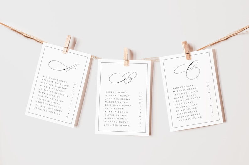 Elegant Wedding Seating Chart Template, Simple Calligraphy (digital ...