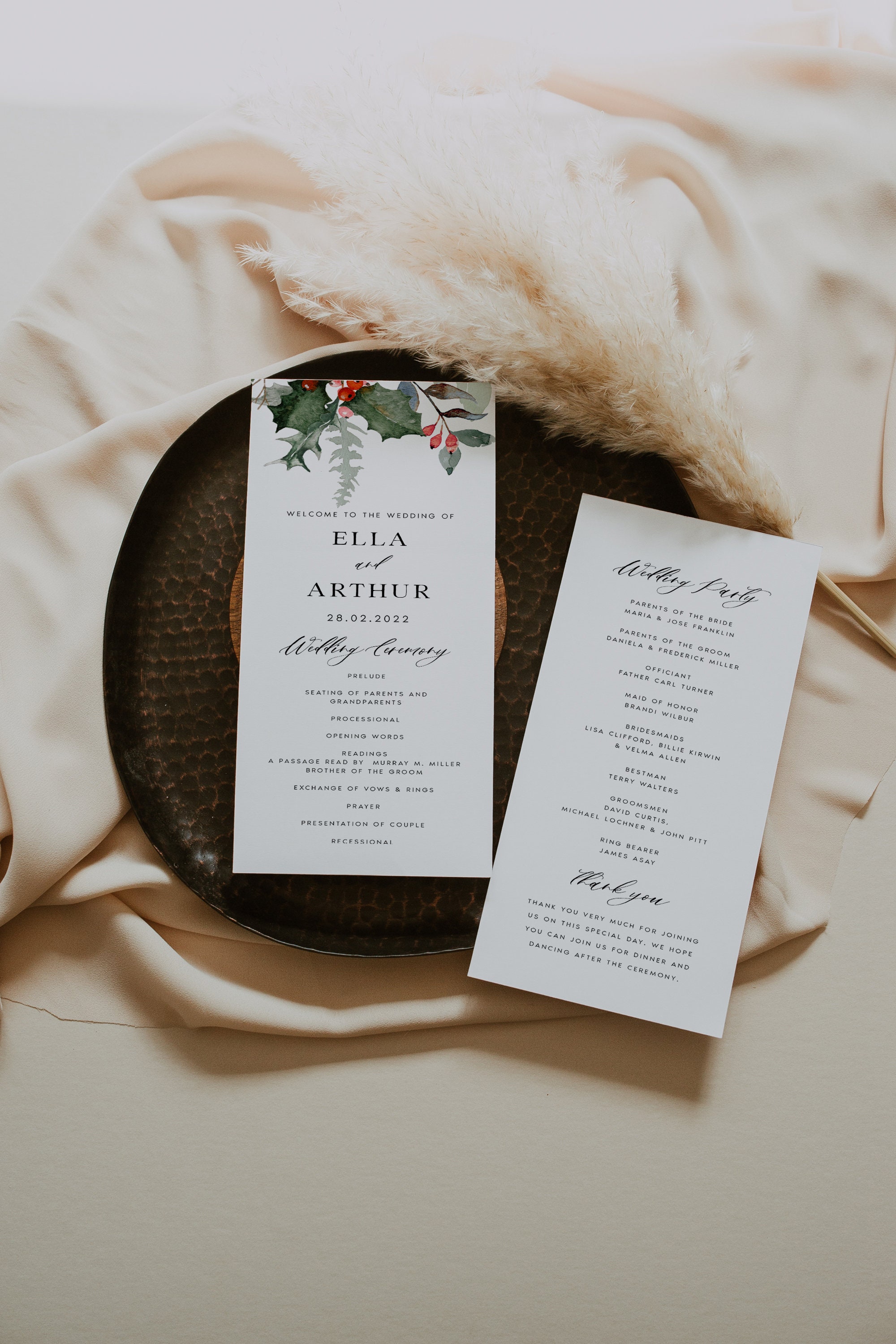Winter Wedding Program Template Holiday Order of Service - Etsy