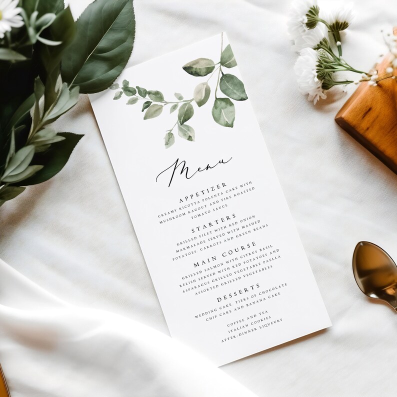 Eucalyptus Wedding Menu Template, Printable Greenery Menu Card, Sage ...