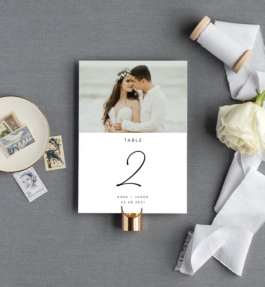 Table Number Template, Printable, Photo, Wedding, Script, Modern ...
