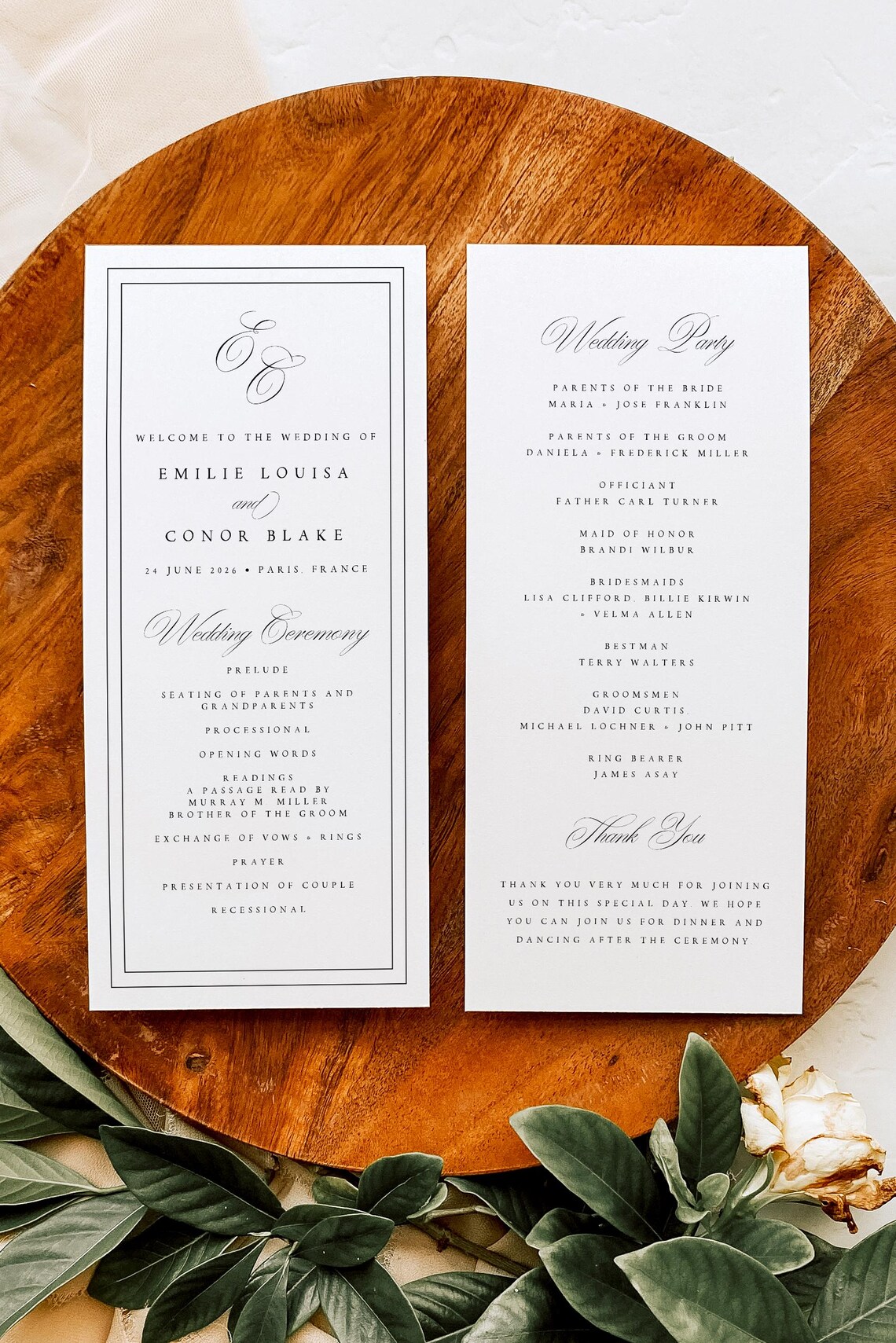Wedding Program Template: Calligraphy & Border, Elegant Wedding ...