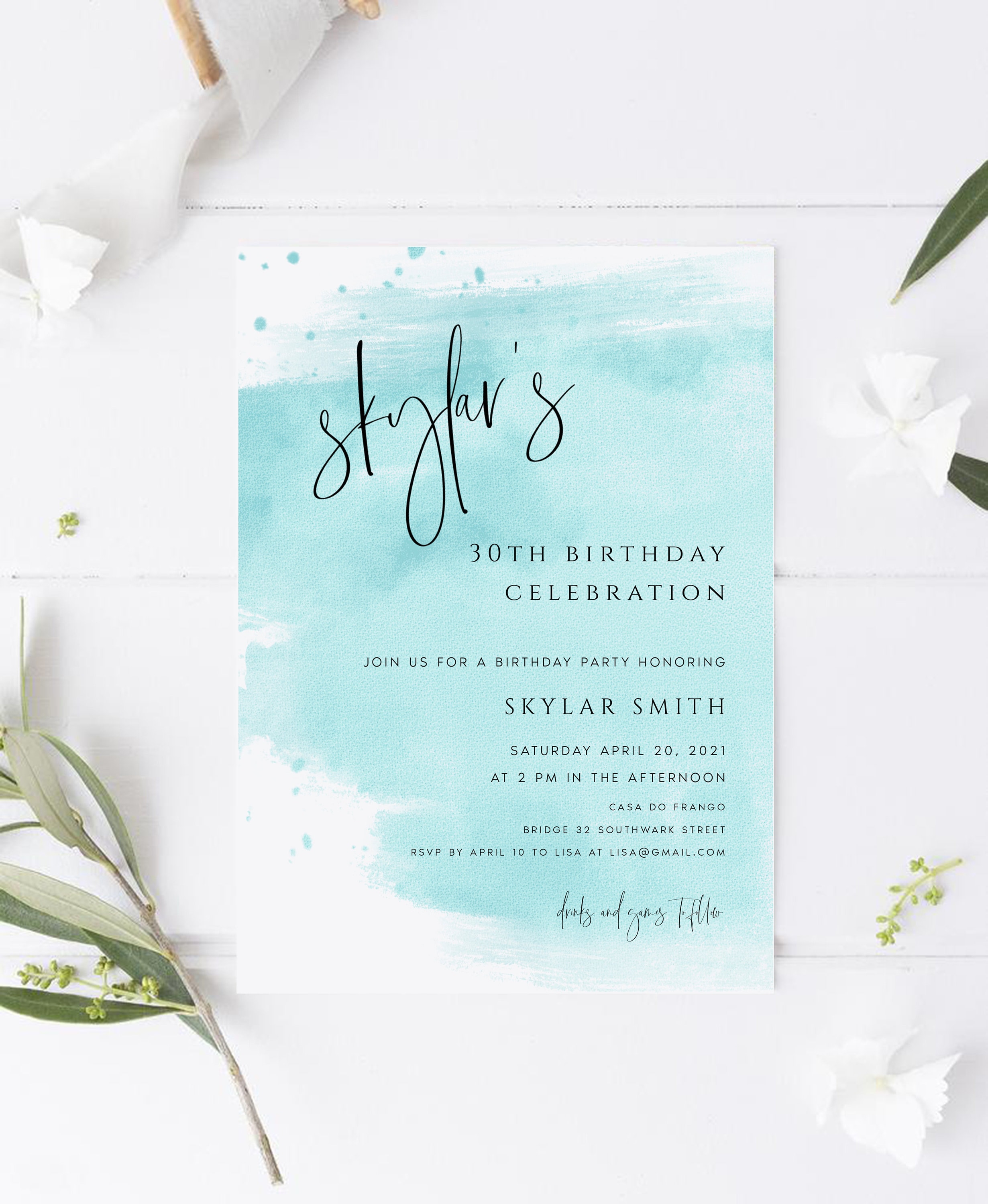 Turquoise Birthday Invitations