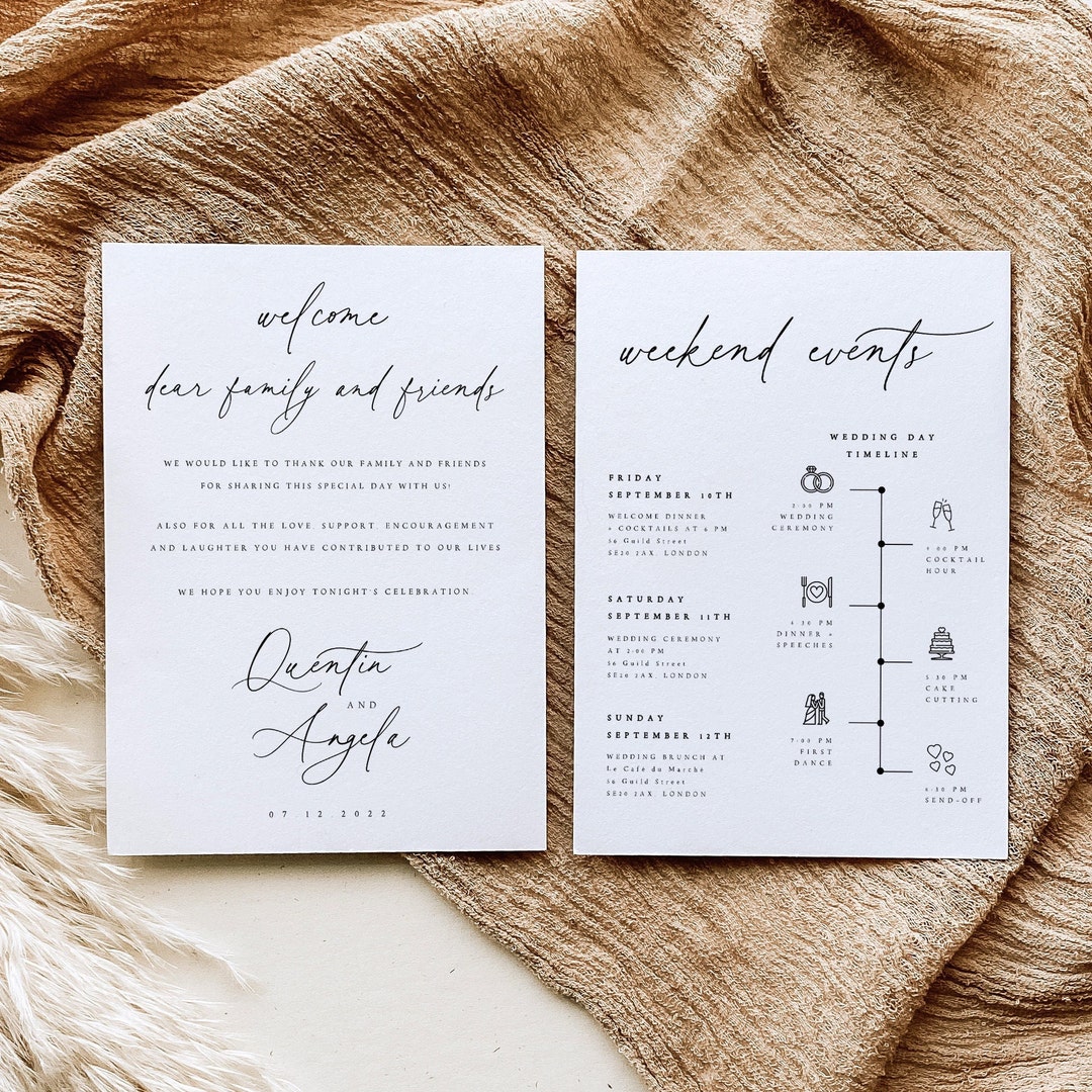 Minimalist Wedding Events Card Template, Modern Weekend Events, Wedding ...