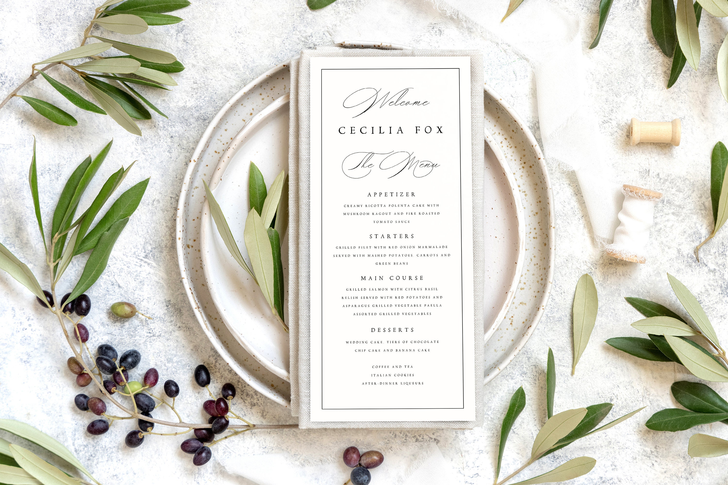 Printable Wedding Menu Name Place Card Template, Classic, Elegant ...