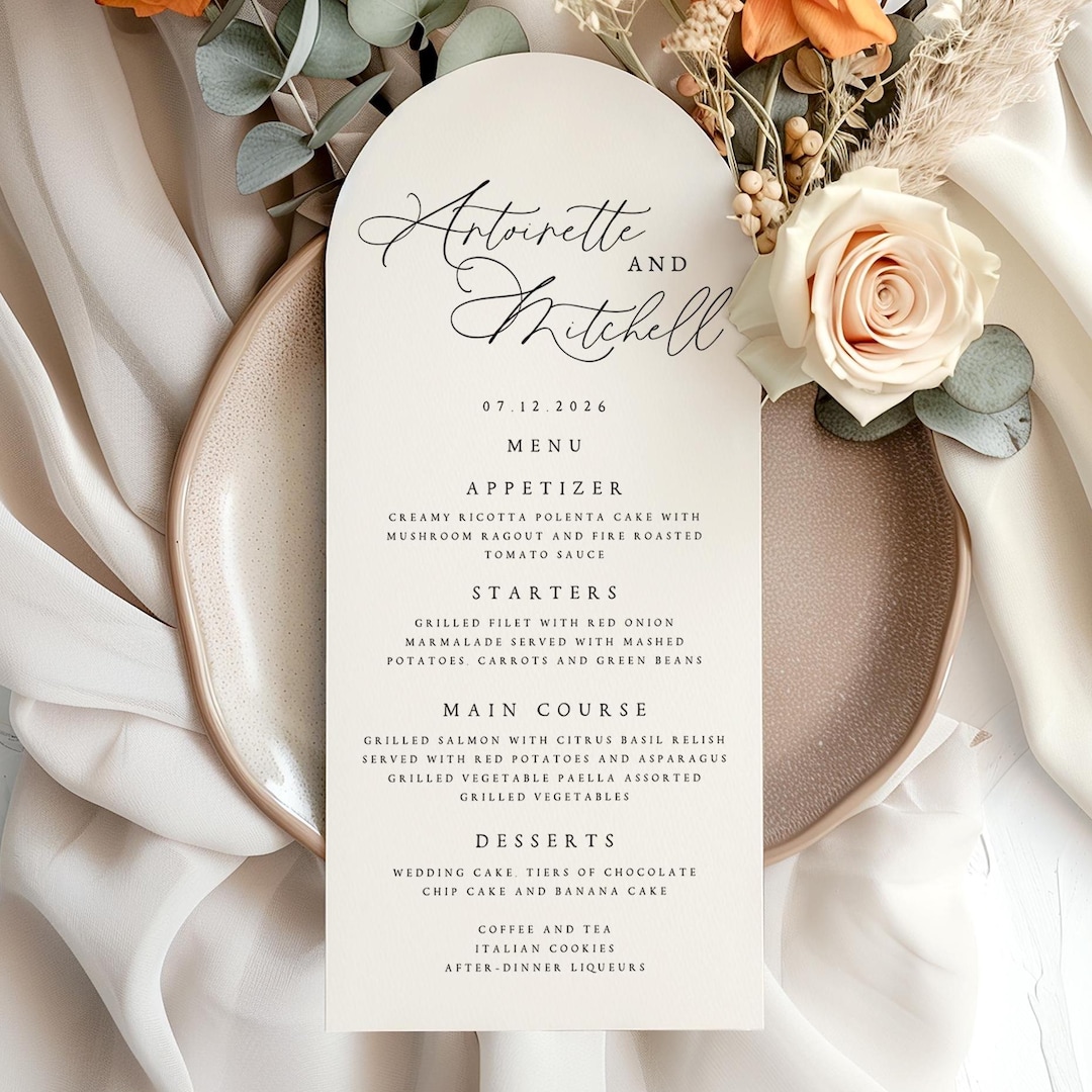Arch Wedding Menu Cards, Minimalist Printed Dinner Menus - ANTN - Etsy