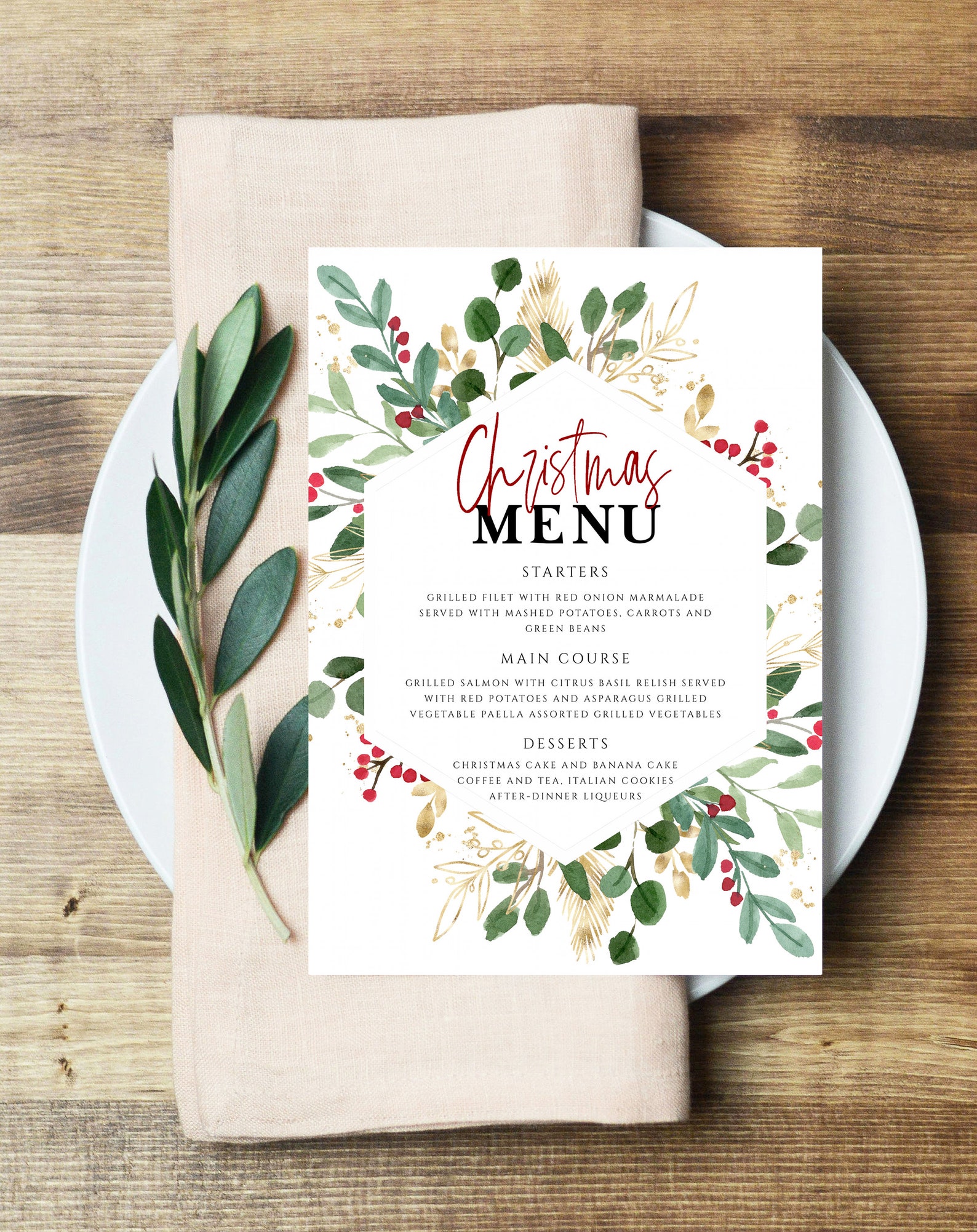 Christmas Menu Template Christmas Menu Printable Christmas | Etsy