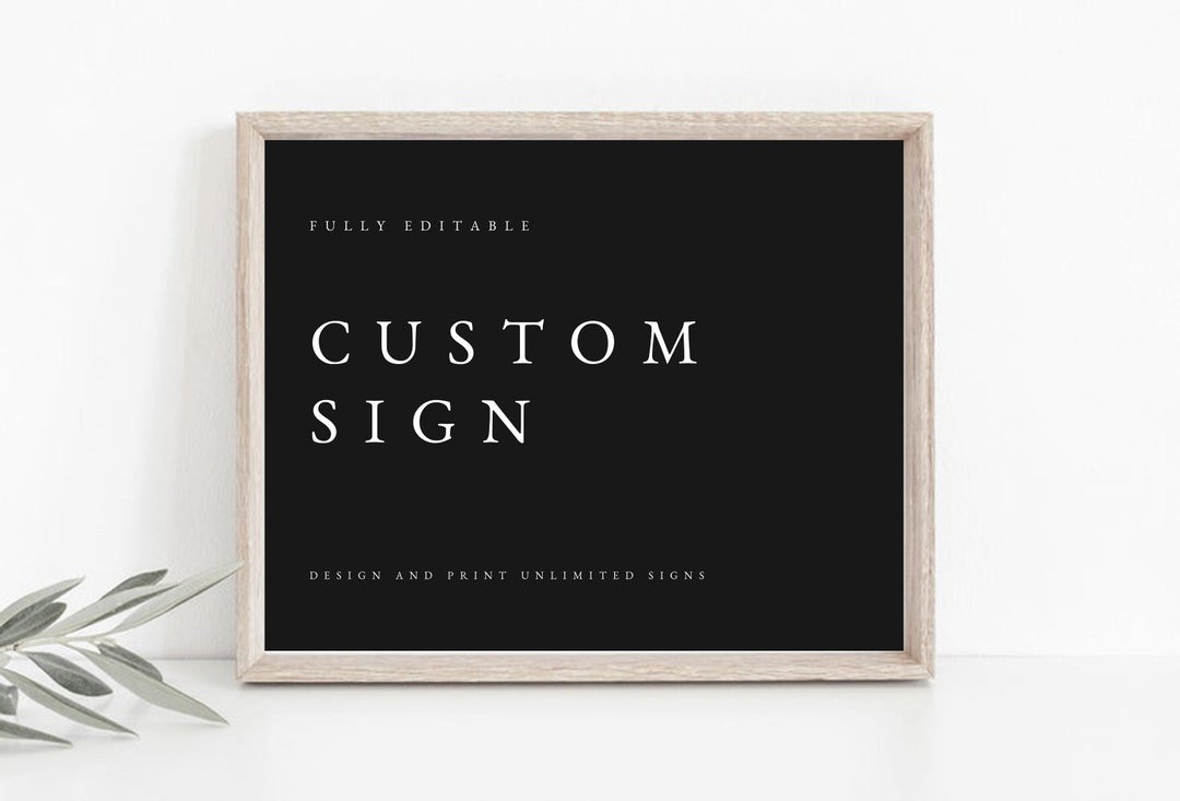 Editable Black Custom Sign, Dark Bridal Shower Sign Template, Black ...