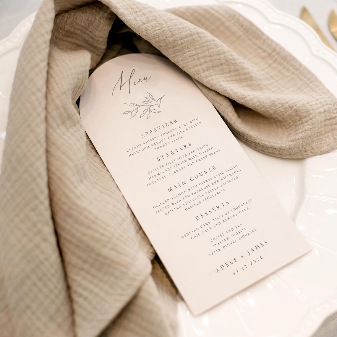 Arch Shape Wedding Menu Cards, Arch Shaped Dinner Menus, Printed ...
