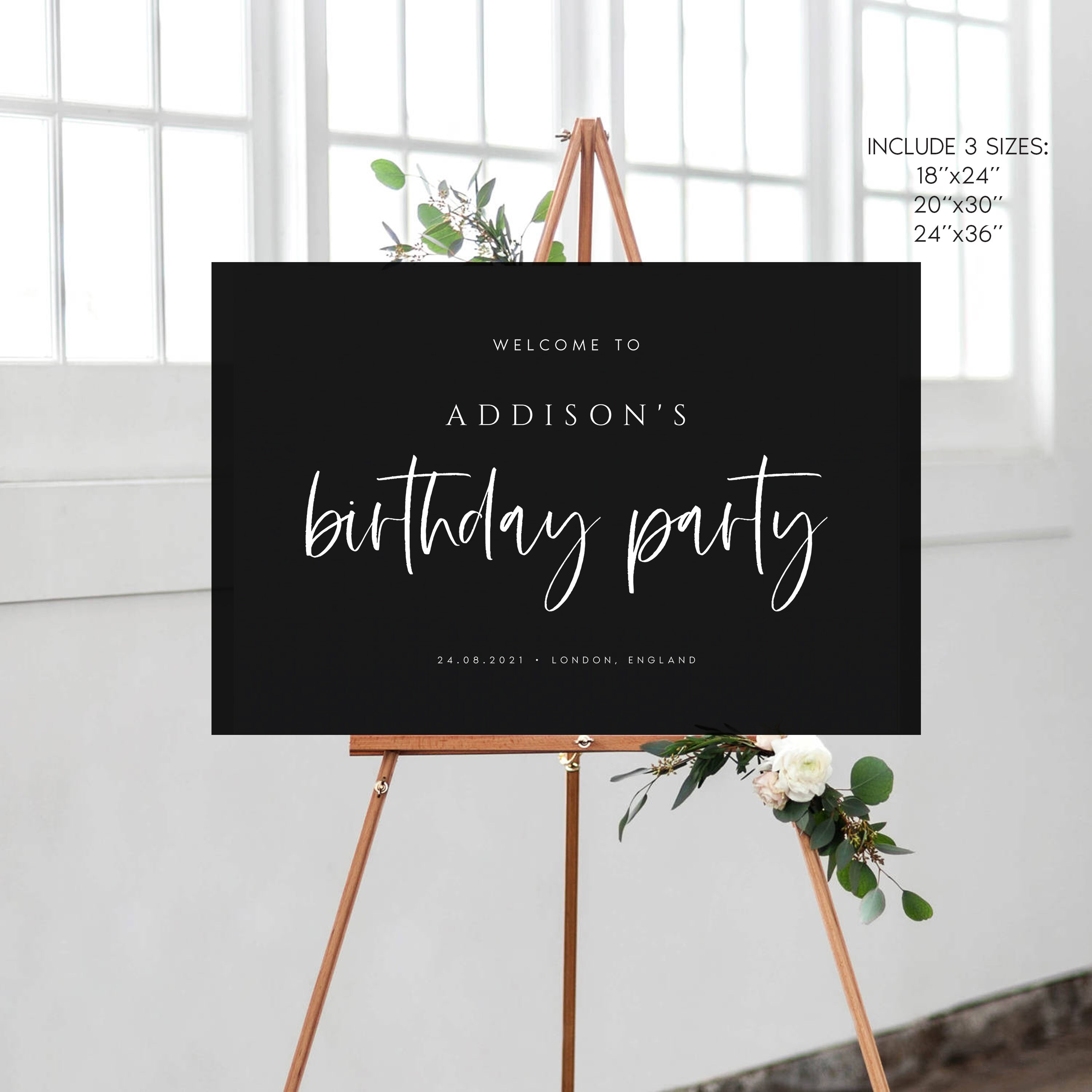 Black Welcome Birthday Party Sign Birthday Welcome Sign | Etsy