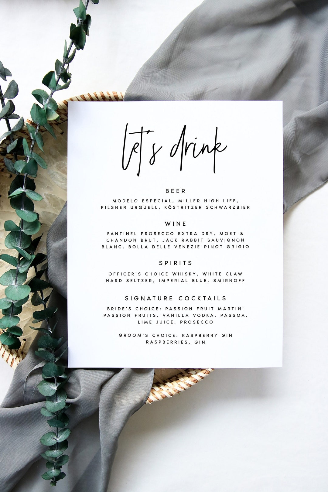 Modern Wedding Bar Menu Template, Minimalist Bar Menu, Wedding Sign ...