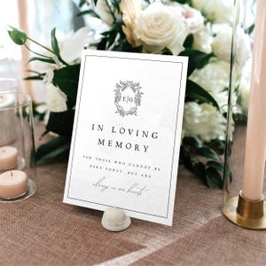 Monogram in Loving Memory Sign Template, Minimalist Wedding Memorial ...