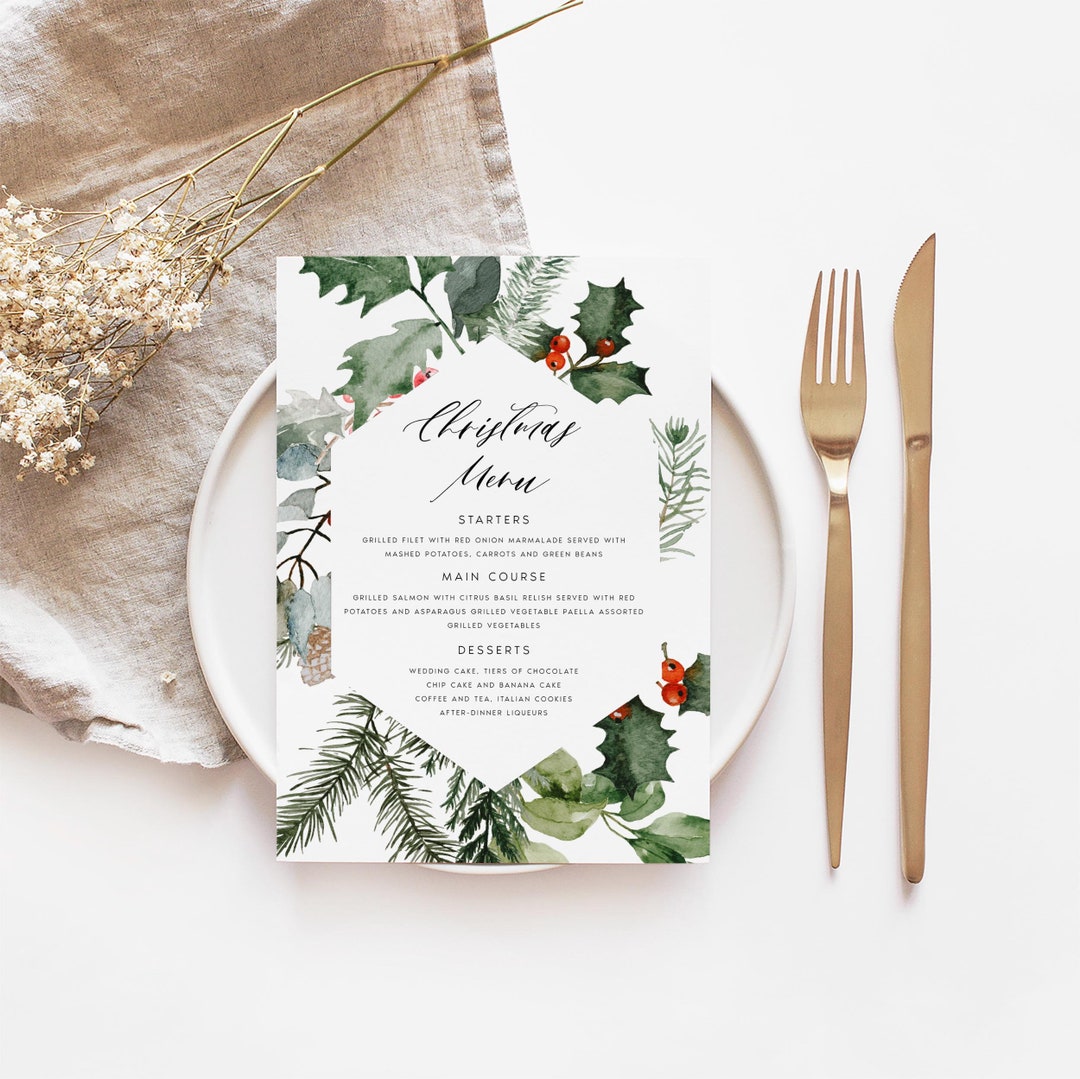 Christmas Menu Card Template, Holiday Menu Templates, Xmas Instant ...