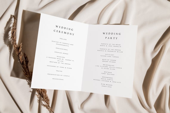 Minimalist Wedding Program Template Foldable Modern Editable - Etsy