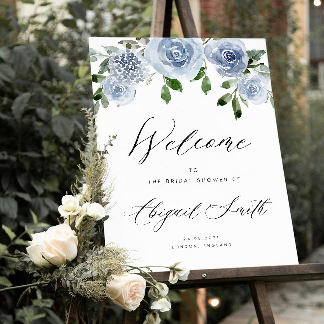 Dusty Blue Bridal Shower Welcome Sign, Printable Winter Welcome Poster ...