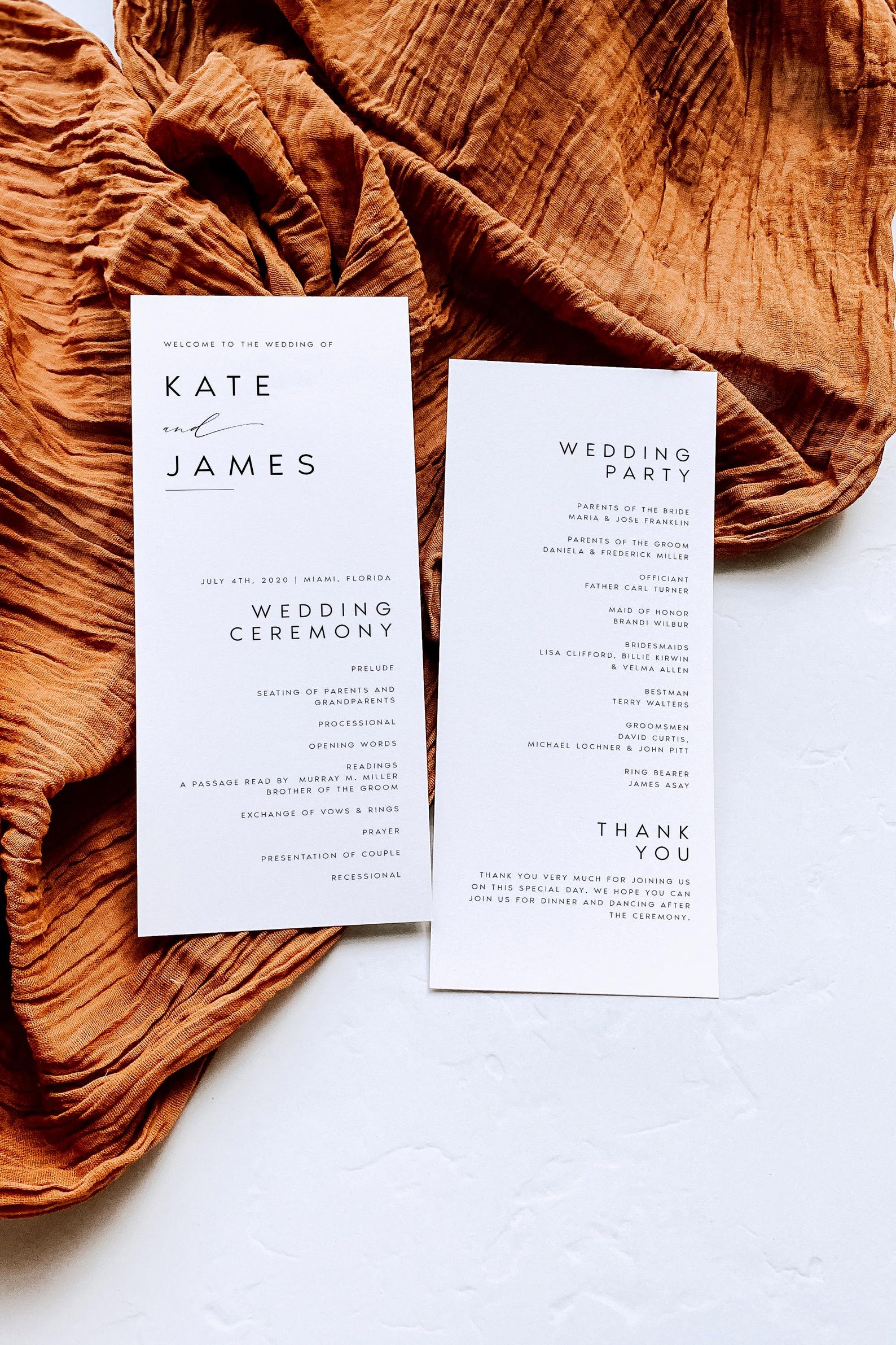 PRINTED + SHIPPED Modern Wedding Program, Minimalist Order of Service ...