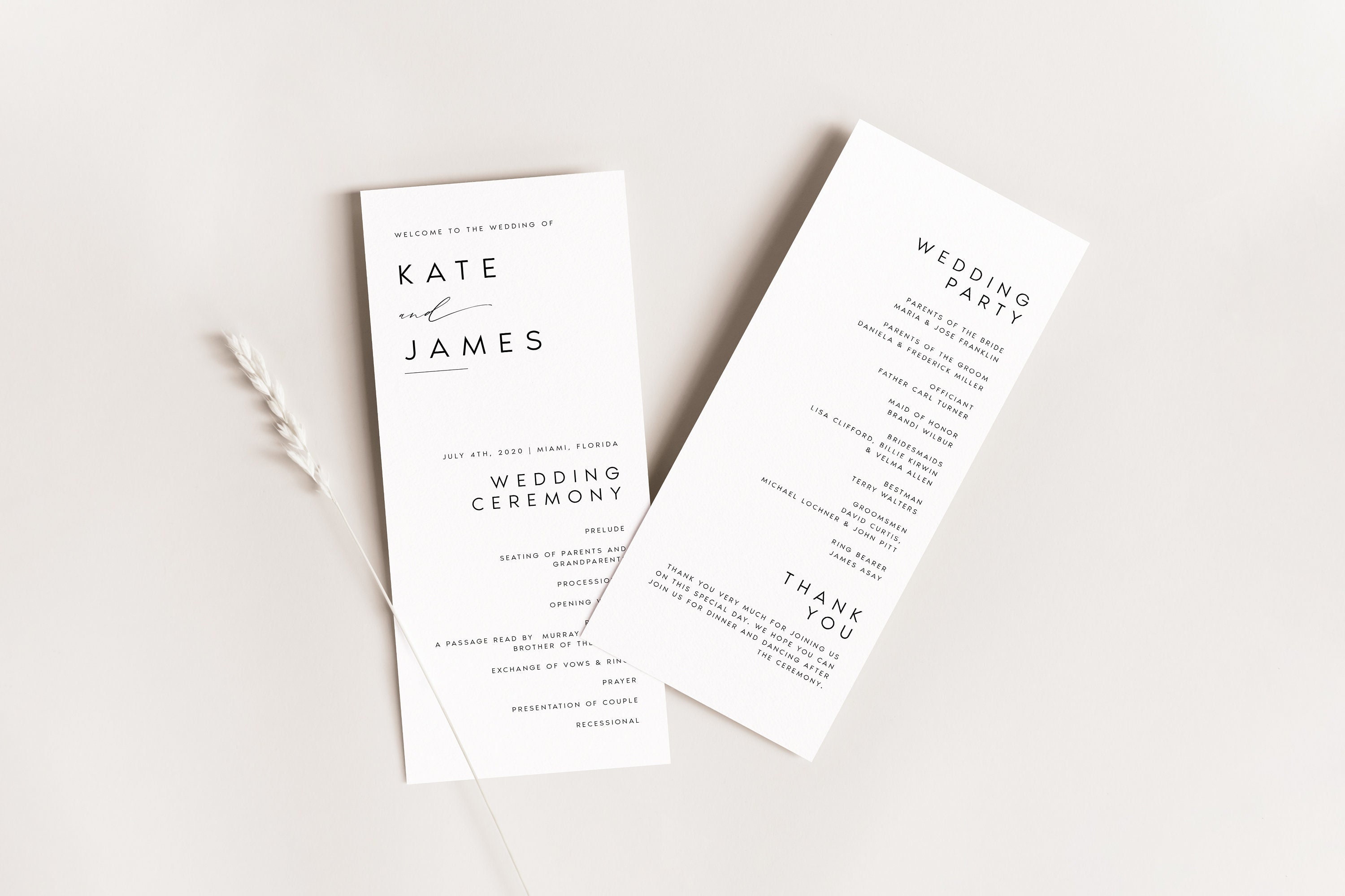 Minimalist Wedding Program Template, Modern Ceremony Cards (digital ...