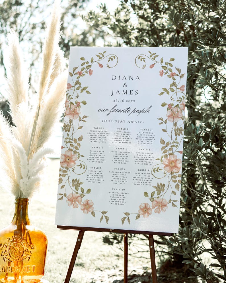 Floral Wedding Seating Chart Template: Editable Printable (canva ...