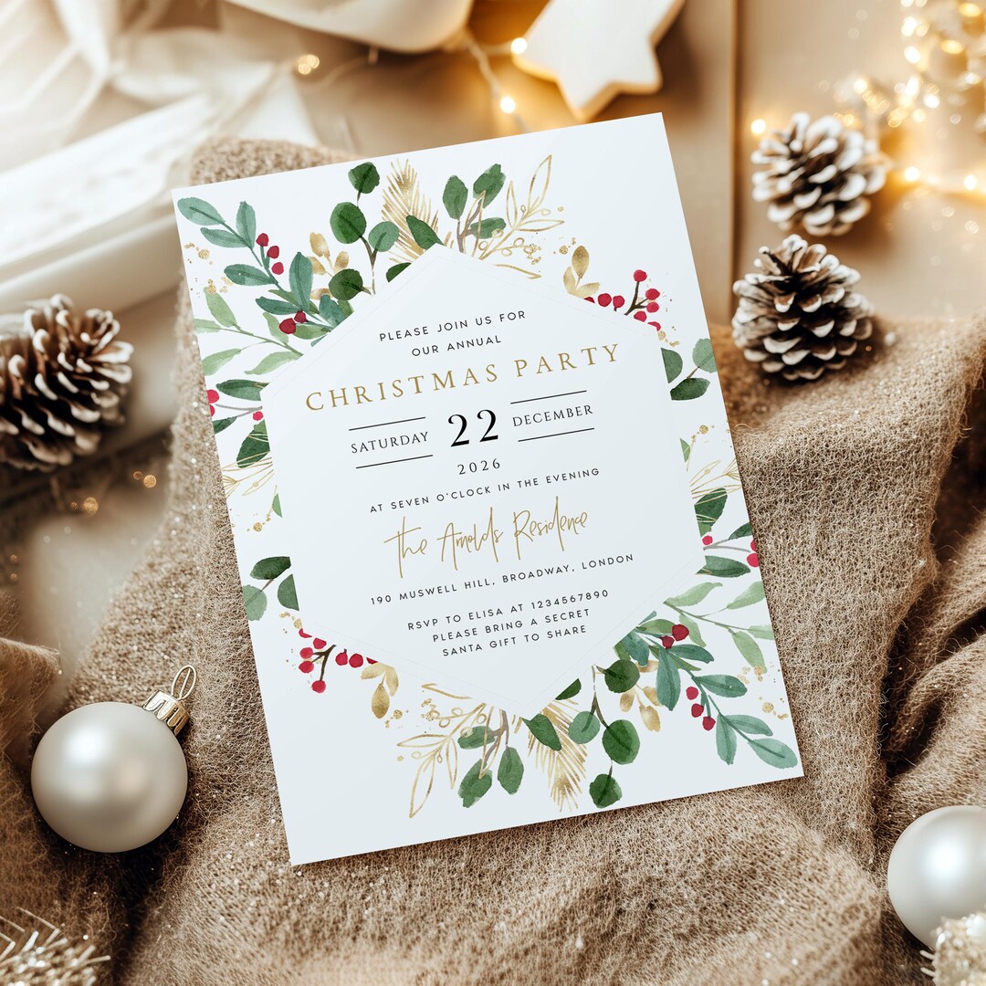 Christmas Invitation, Christmas Party Invitation, Editable Holiday ...