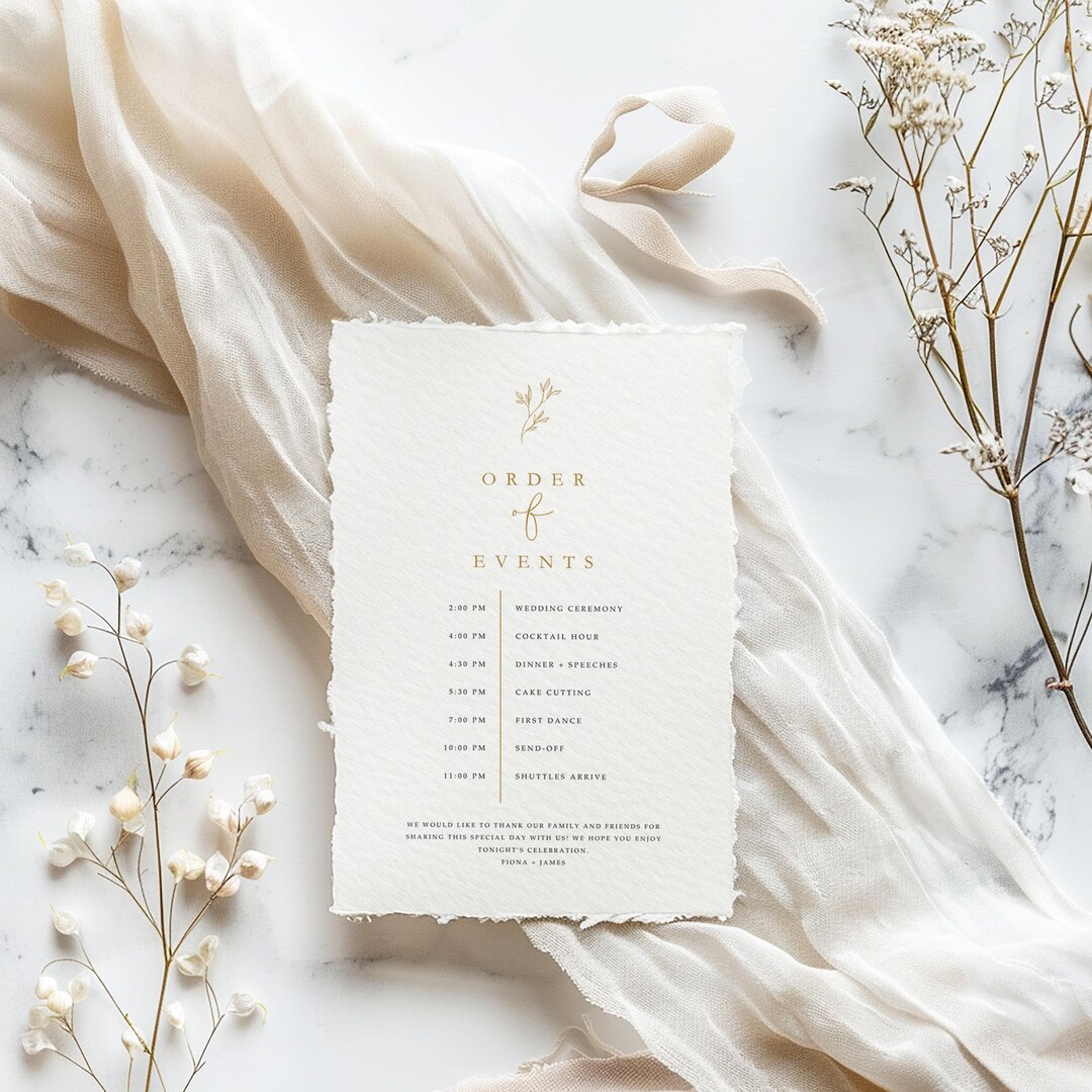 Wedding Schedule Card Template: Editable Canva Design, Minimalist Order ...