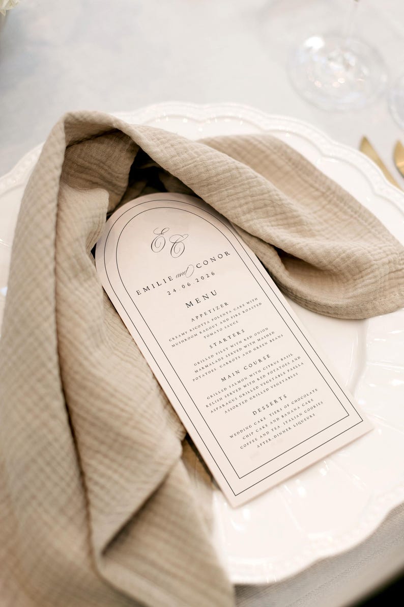 Minimalist Arch Wedding Menu Template, Classic Script Wedding Dinner ...