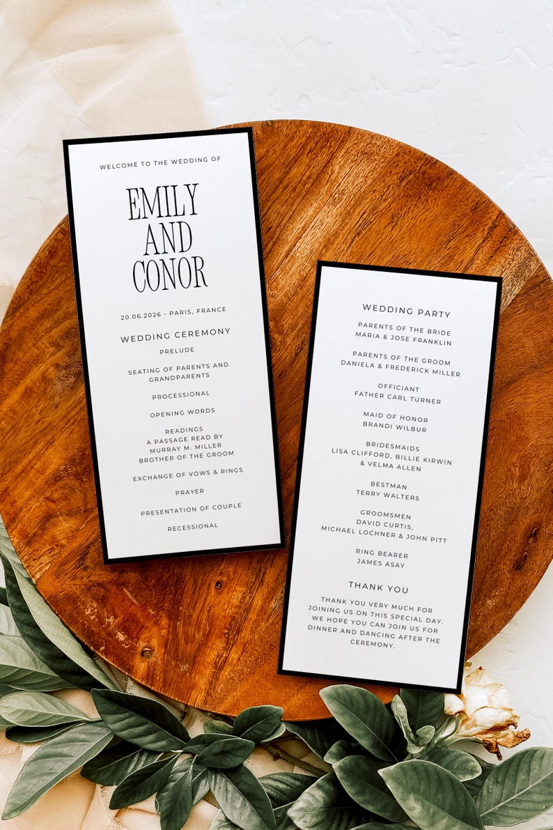 Modern Wedding Program Template, Minimalist Order of Service, Printable ...