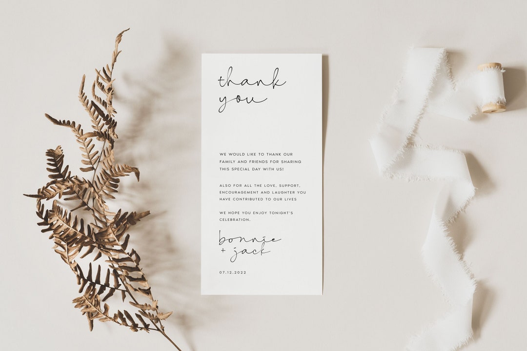Minimalist Wedding Thank You Card Template (instant Download) BONNIE - Etsy